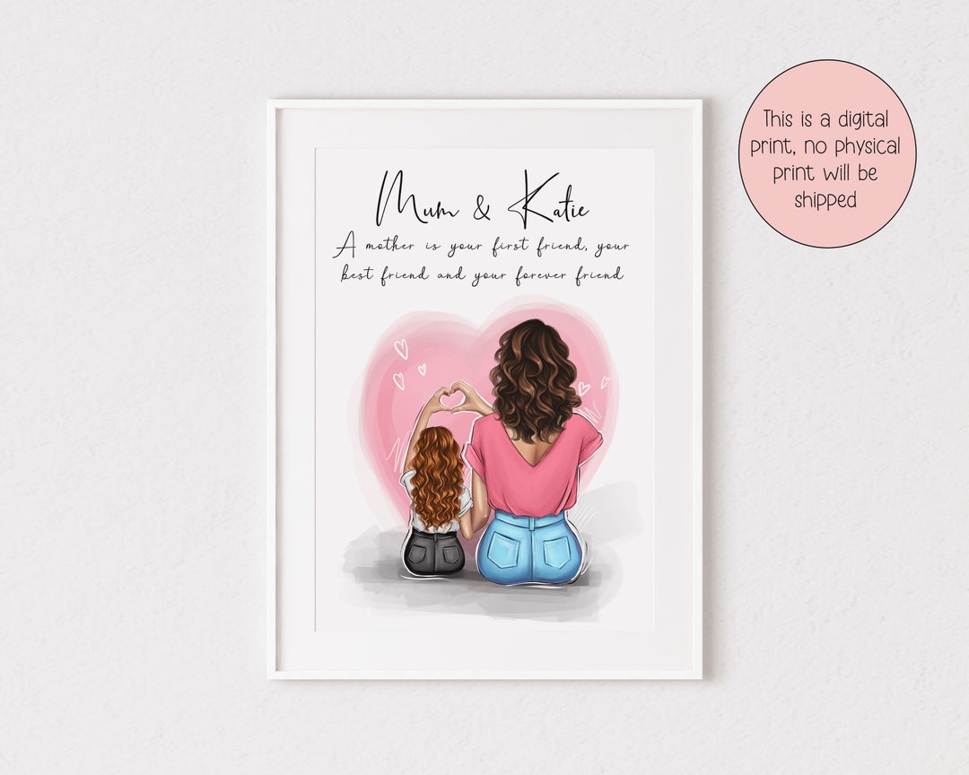 Personalised Digital Mother and Daughter Print, Mother, Daughter, Gift ...