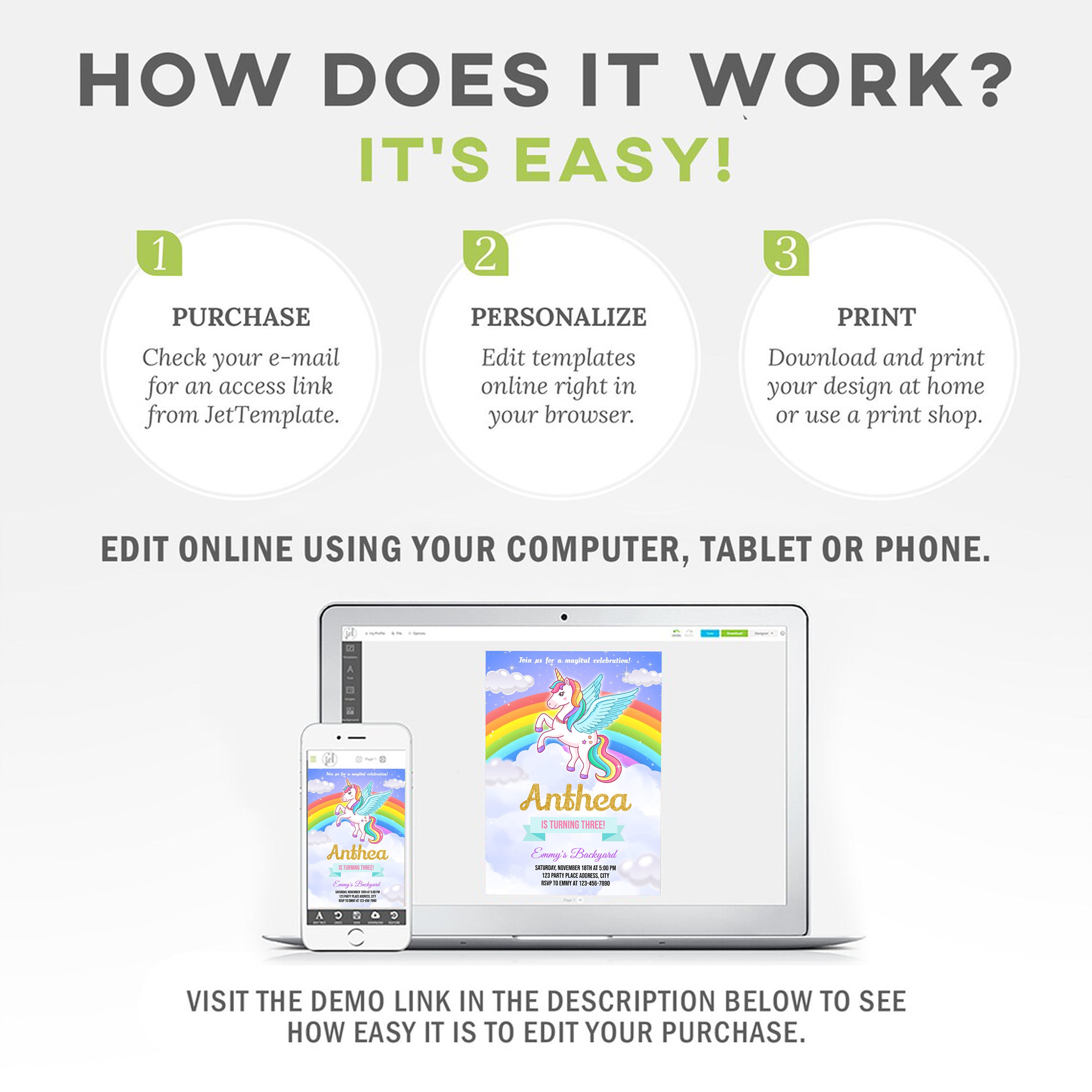 Editable Unicorn Rainbow V1 Birthday Invitation DIGITAL FILE INSTANT ...