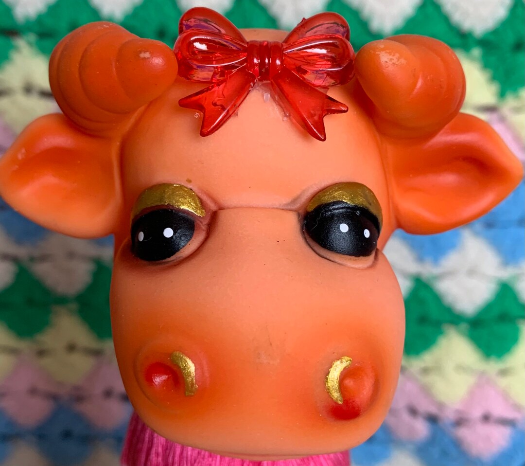 Daisy Cow Cone Doll or Tree Topper. Rare Cow Rubber Puppet Head ...