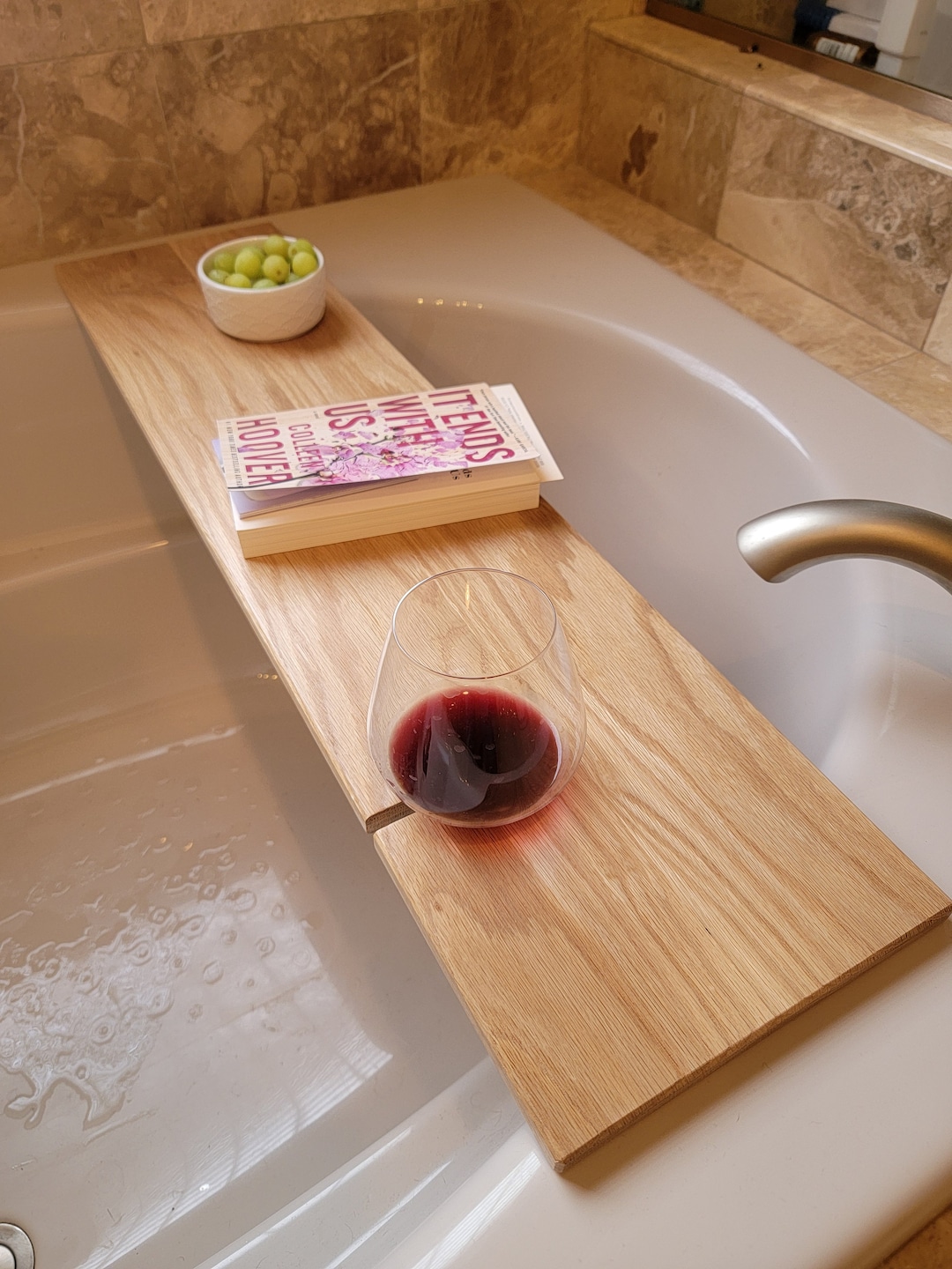 Handmade White Oak Bath Caddy | Luxury Bath Decor | Wine & Tablet ...