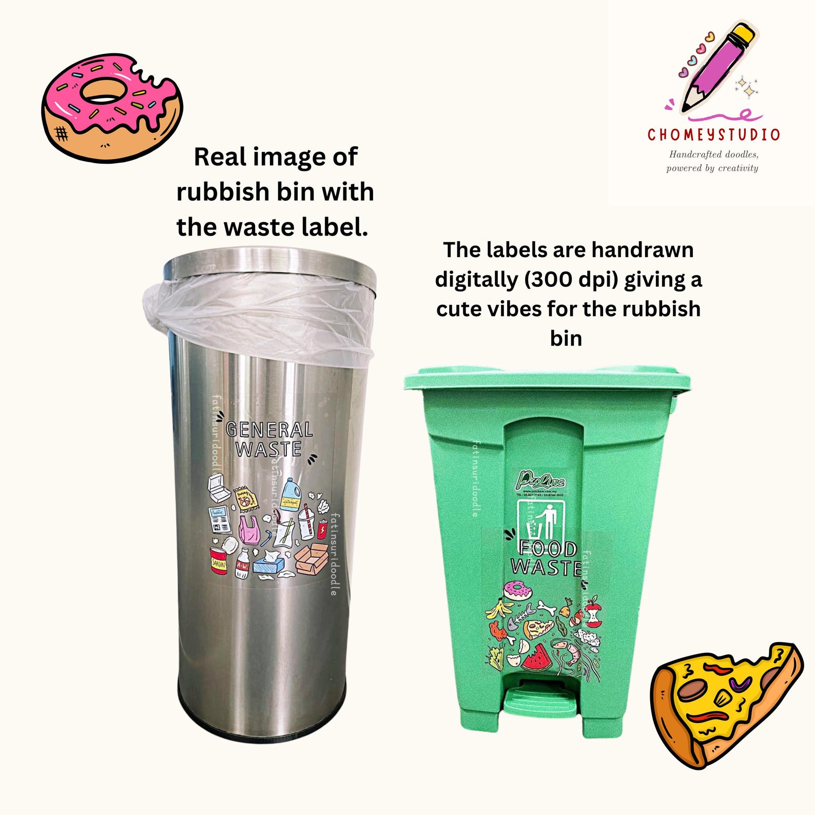 Printable Waste Sorting Labels Cute Food & General Waste Doodle ...