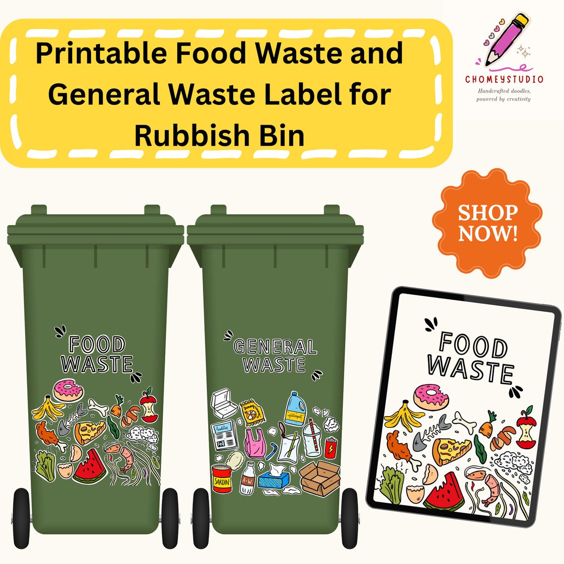 Printable Waste Sorting Labels | Cute Food & General Waste Doodle ...