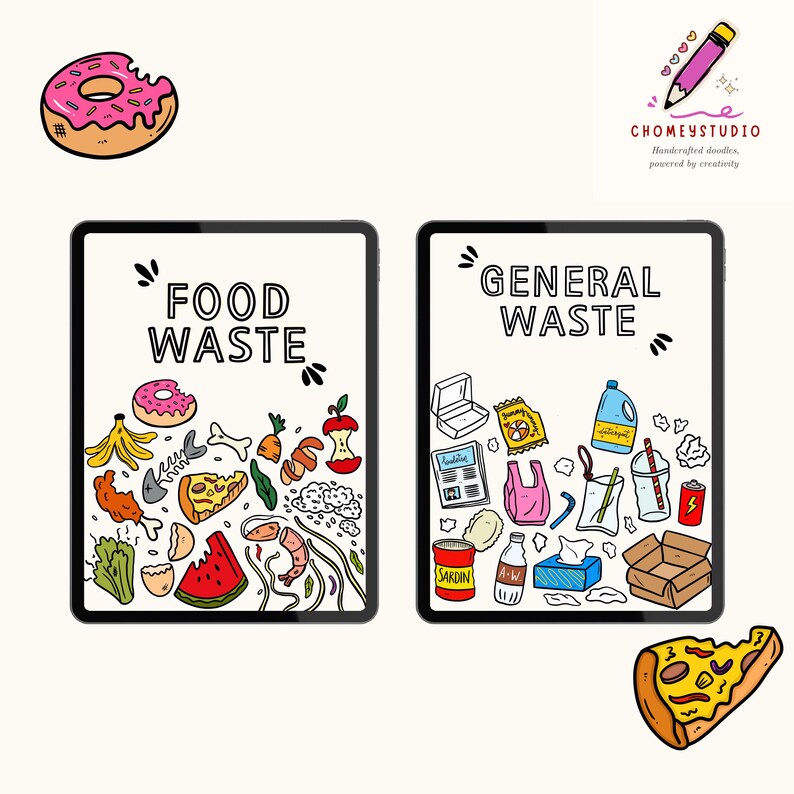 Printable Waste Sorting Labels | Cute Food & General Waste Doodle ...