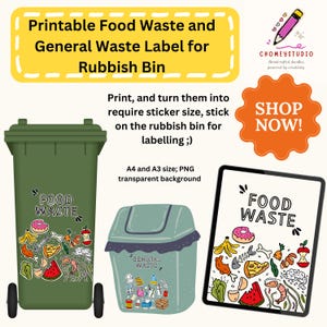 Printable Waste Sorting Labels Cute Food & General Waste Doodle ...