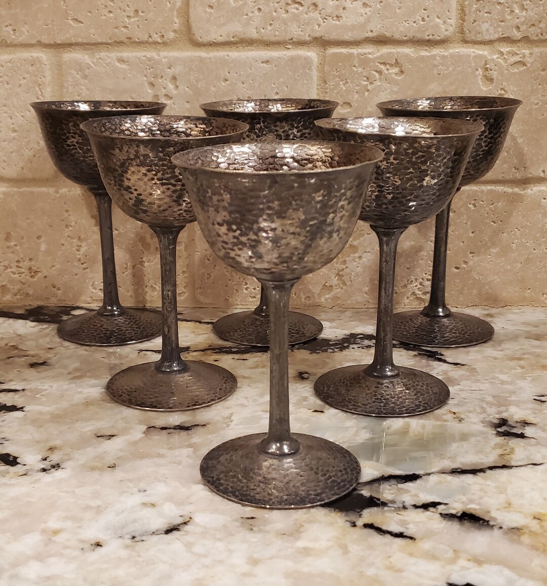 Antique Hammered Homan Plate Nickel Silver W.m.mounts USA 021 Goblets ...