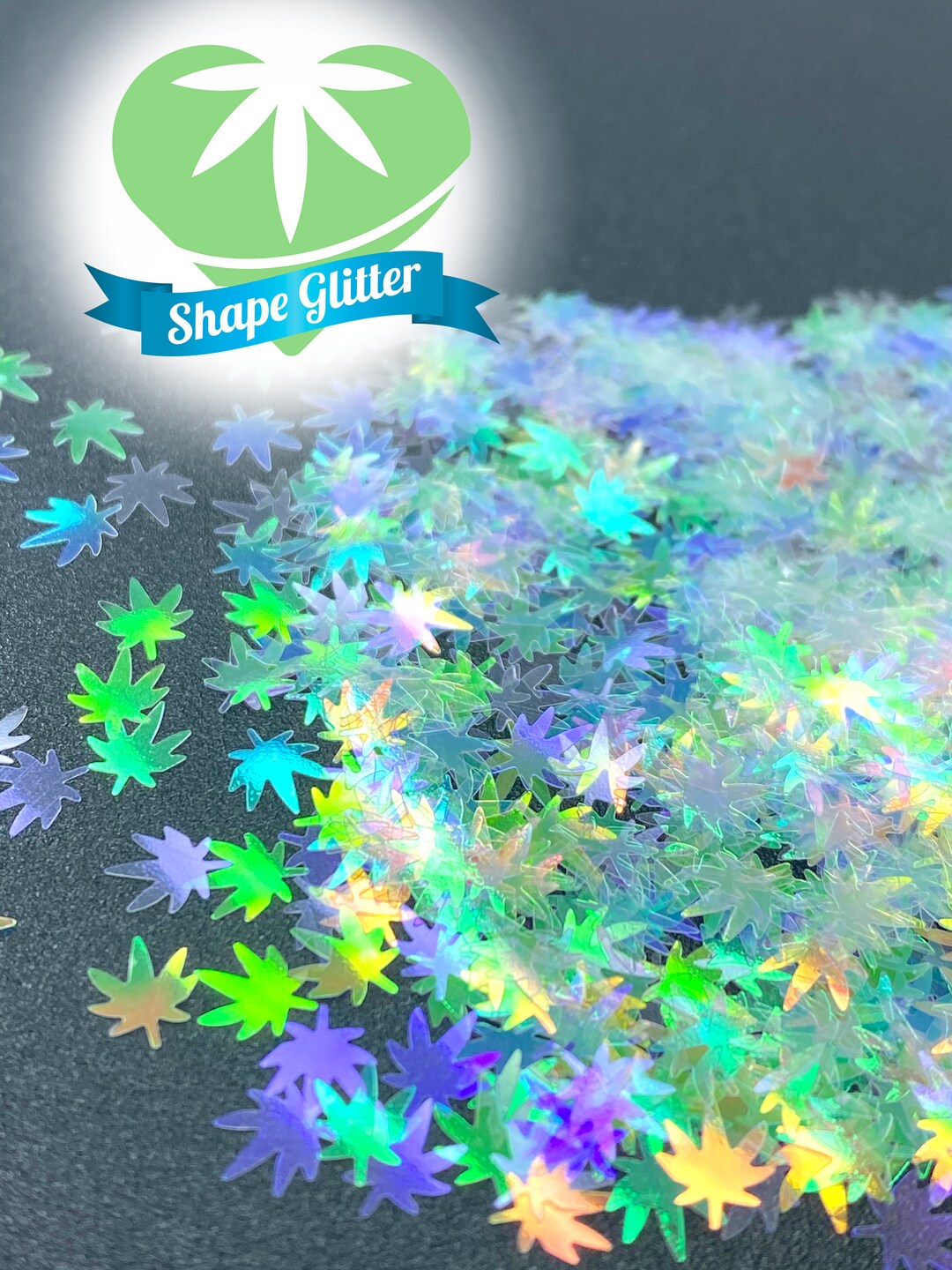 4/20 Cannabis Leaf Shape Glitter, Solvent Resistant, Hemp Pot Leaf ...