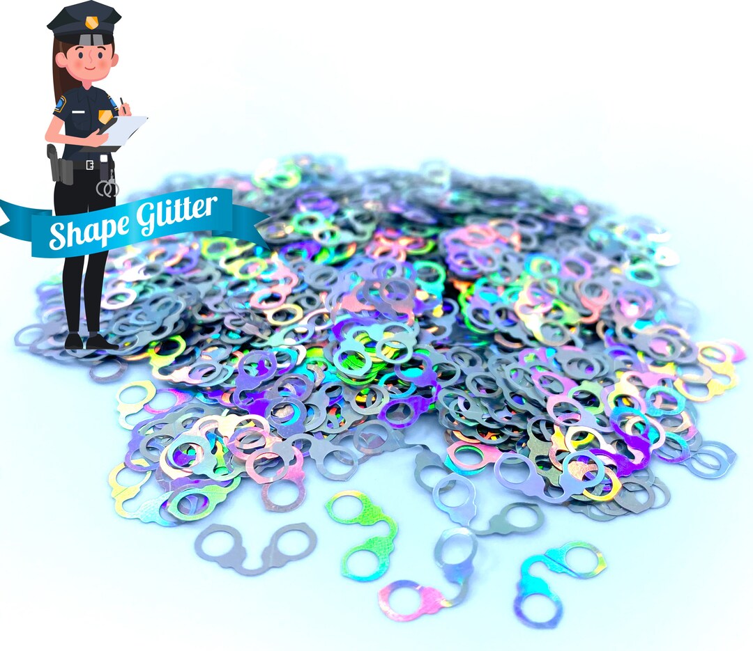 Handcuff Shape Glitter, Solvent Resistant Silver Holographic Policeman ...