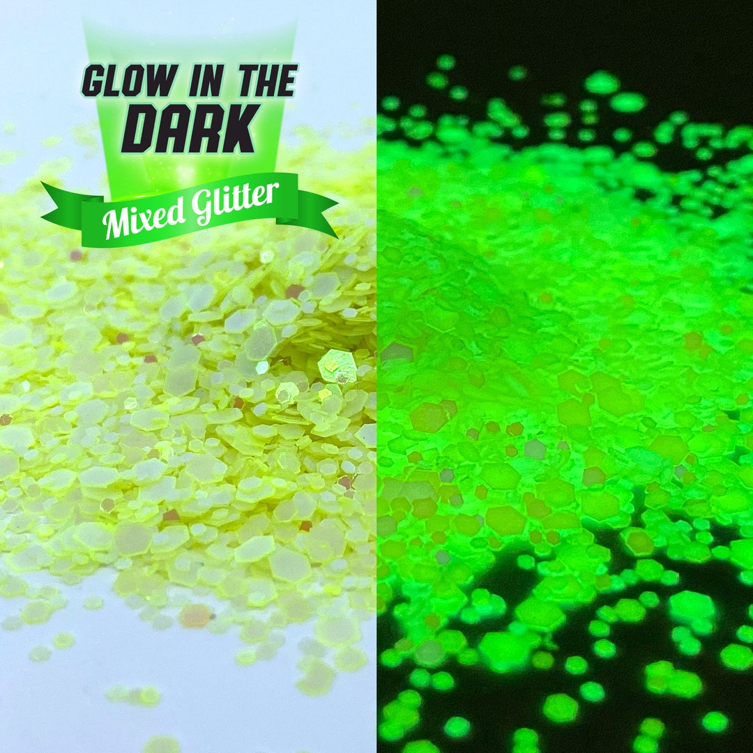 Glow in the Dark Yellow Mixed Glitter, Solvent Resistant, Loose Glitter ...