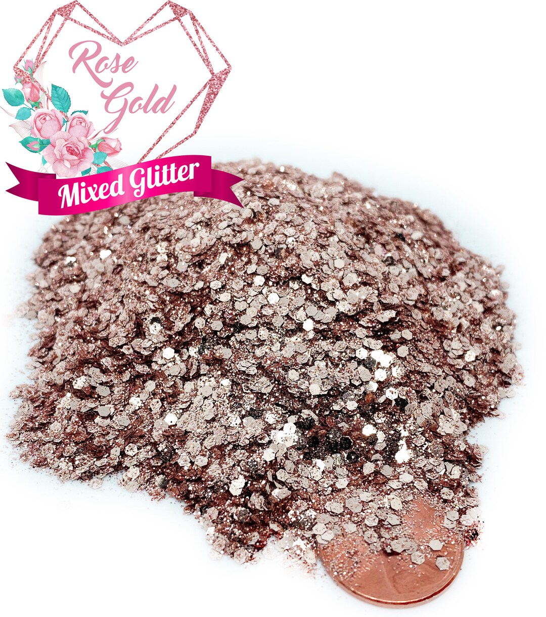 Rose Gold Mixed Glitter, Solvent Resistant, Nail Glitter, Lip Gloss ...