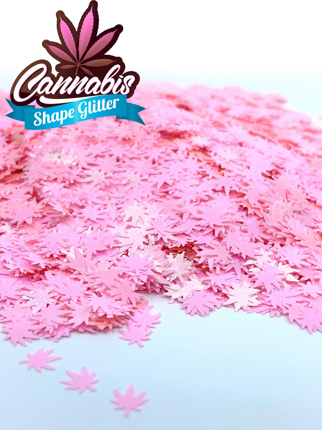 Pink Cannabis Leaf Shape Glitter, Solvent Resistant, Hemp Pot Leaf ...