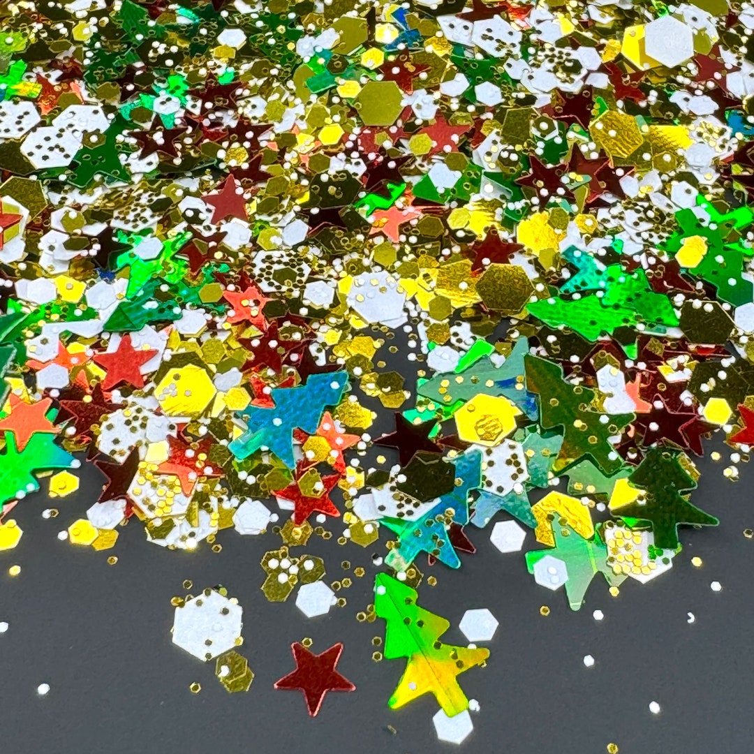 Christmas Tree and Star Shaped Glitter Solvent Resistant Polyester ...