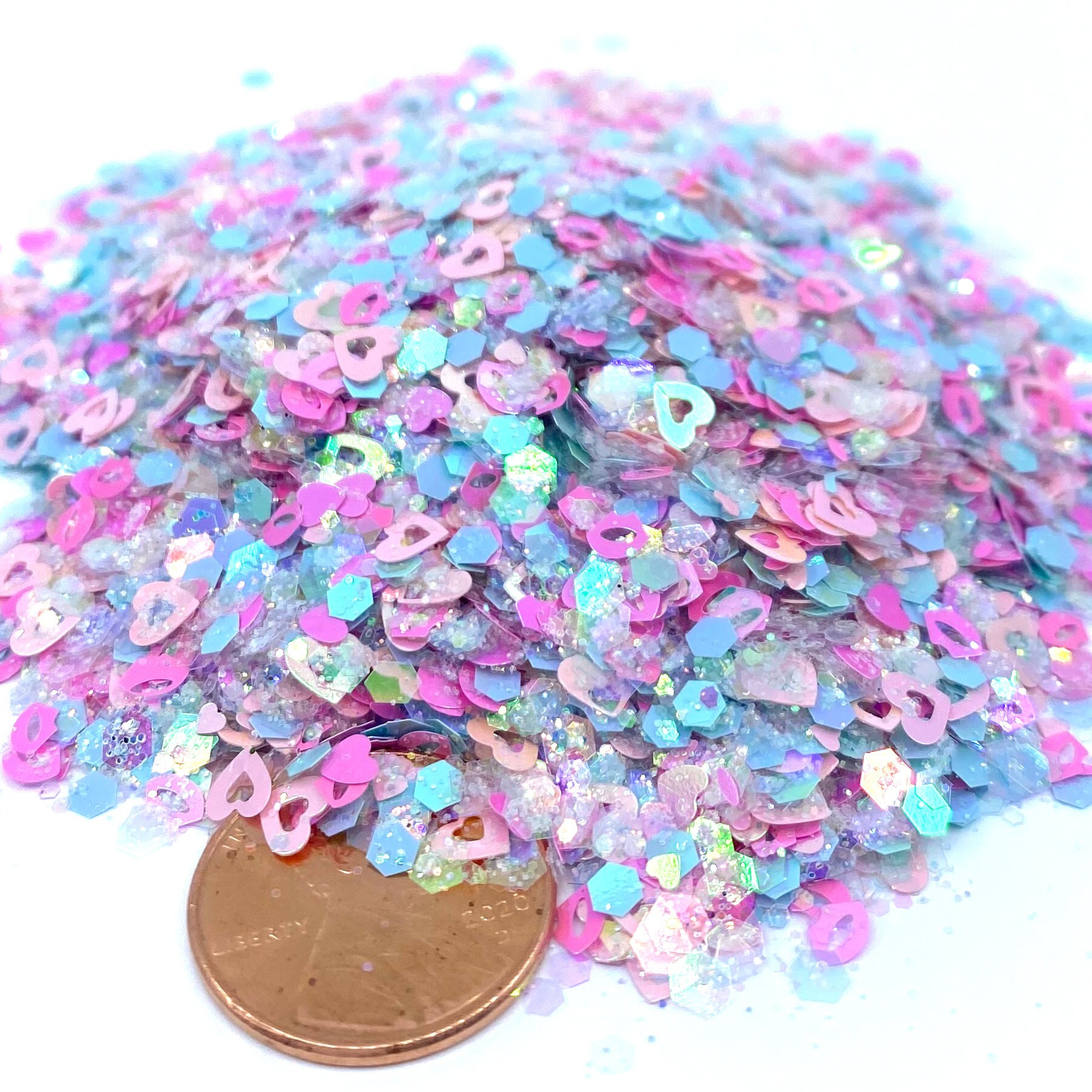 Pink & Blue Snow Hearts and Kisses Mixed Glitter, Solvent Resistant ...
