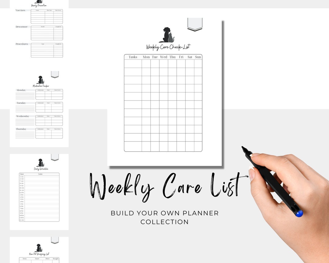 Pet Weekly Care List Planner Page | Build Your Own Collection | PDF ...