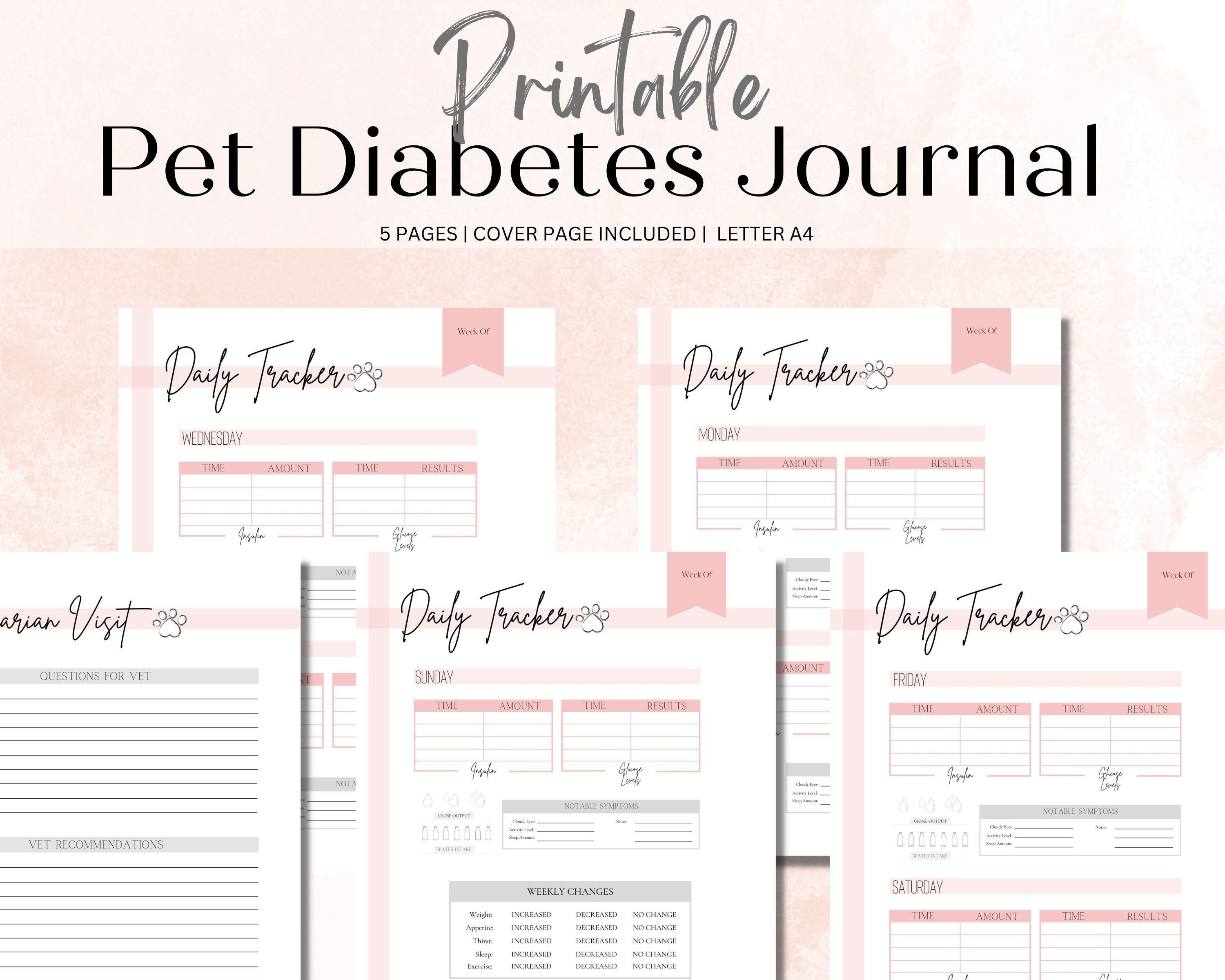 Pet Diabetes Journal for Pet Parents | Pearl N' Pink | PDF Printable ...