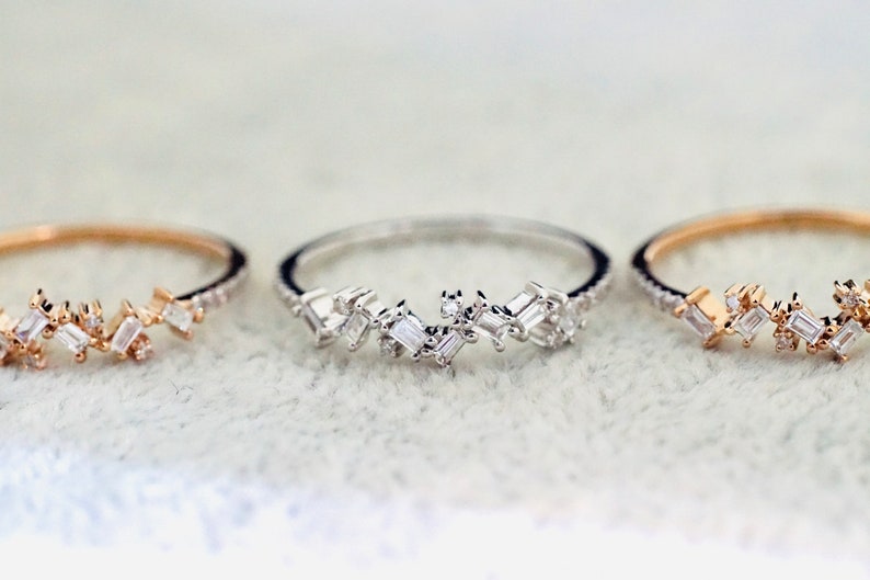 Cluster Diamond Ring Baguette and Round Band in Solid Gold - Etsy