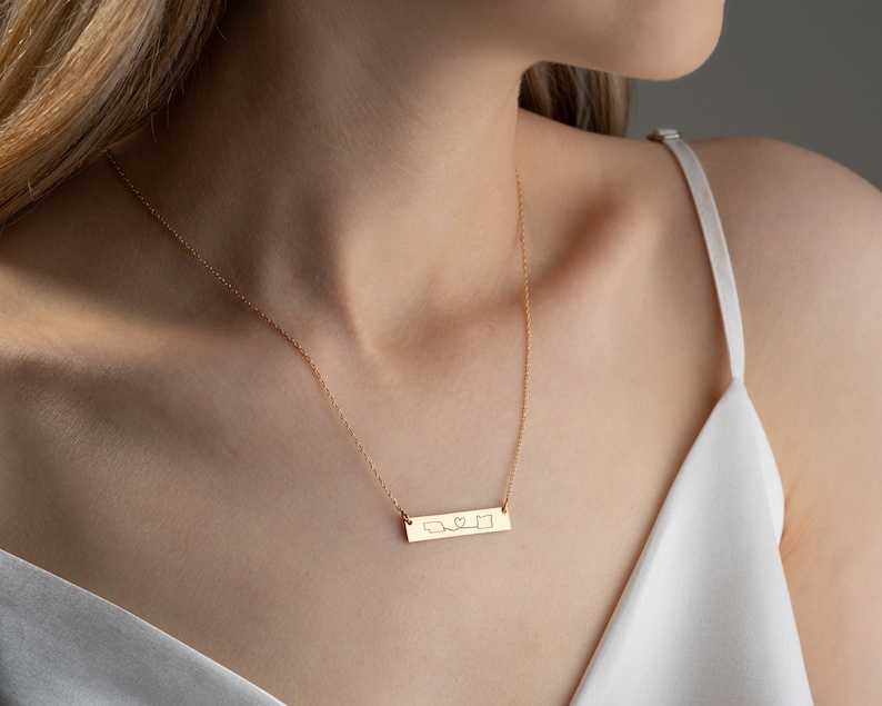 Long Distance Engraved Necklace, Gold Bar Necklace, Long Distance ...