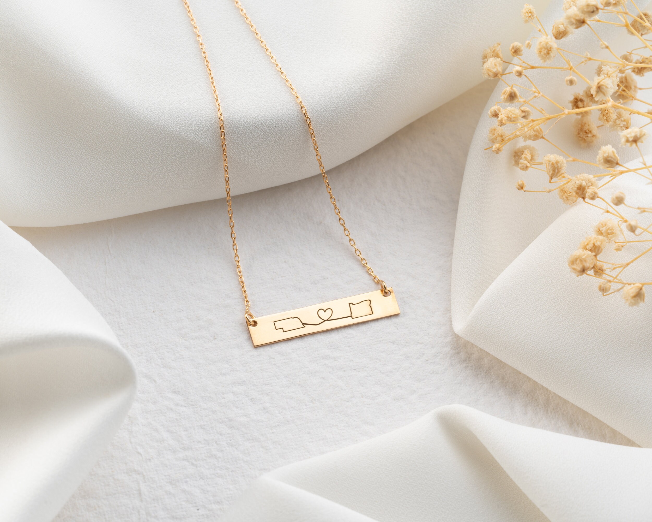 Long Distance Engraved Necklace, Gold Bar Necklace, Long Distance ...