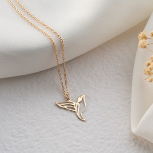 Dainty Hummingbird Necklace, Tiny Hummingbird Pendant, 14K Gold ...