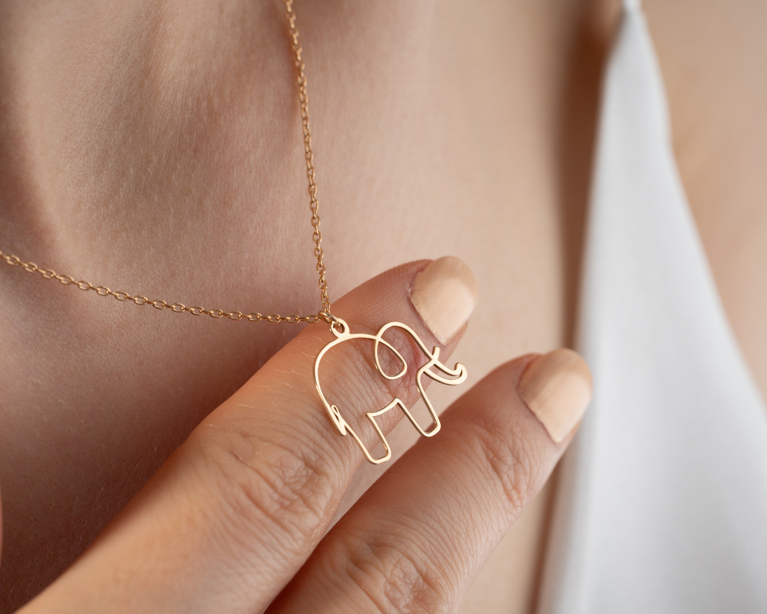 Minimalist Elephant Necklace, 14K Gold Dainty Elephant Necklace ...