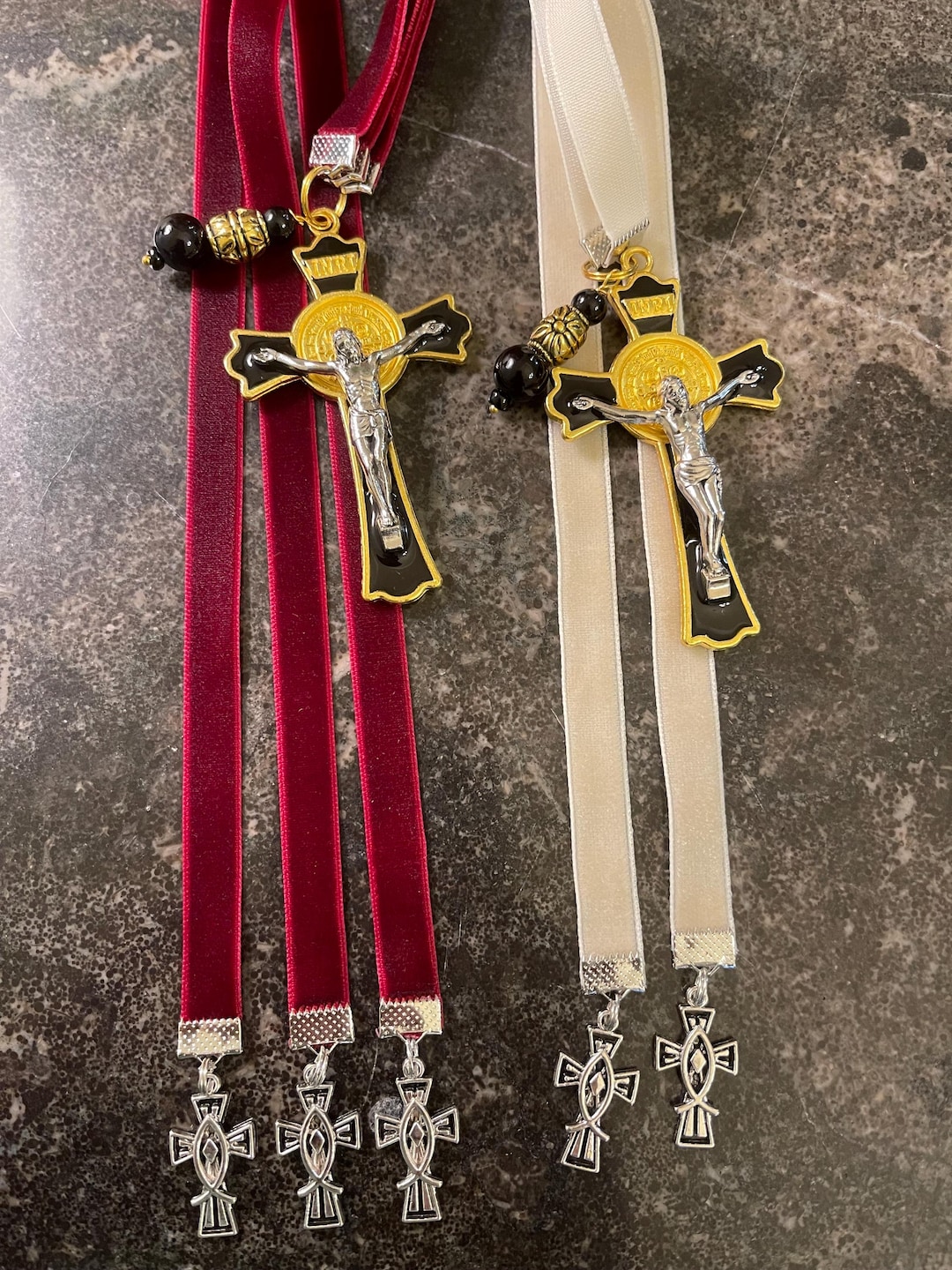 Catholic Bible Bookmark, Benedictine Crucifix Velvet Ribbon Bookmark ...