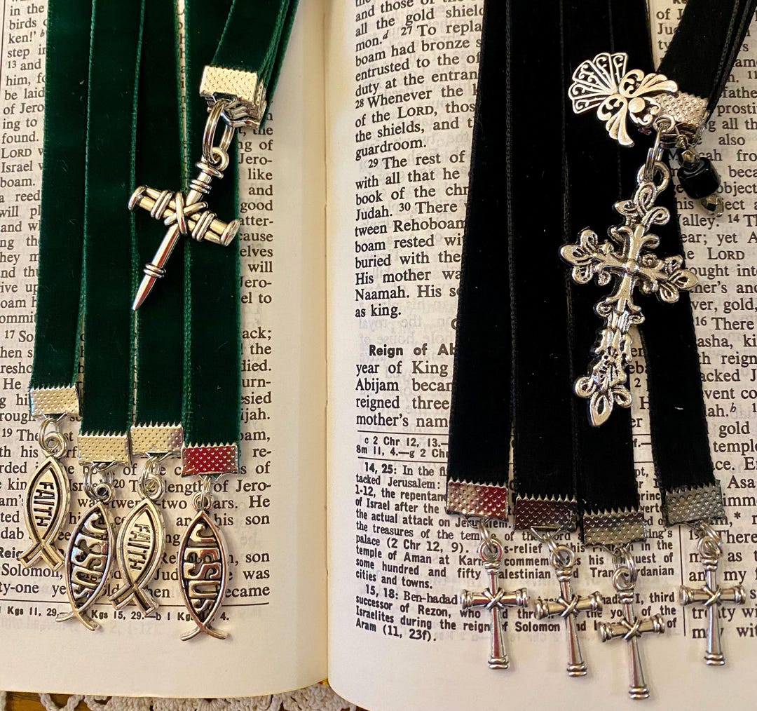 Bible Passage Bookmarks Four Connected 3/8"thin Velvet Ribbons for ...