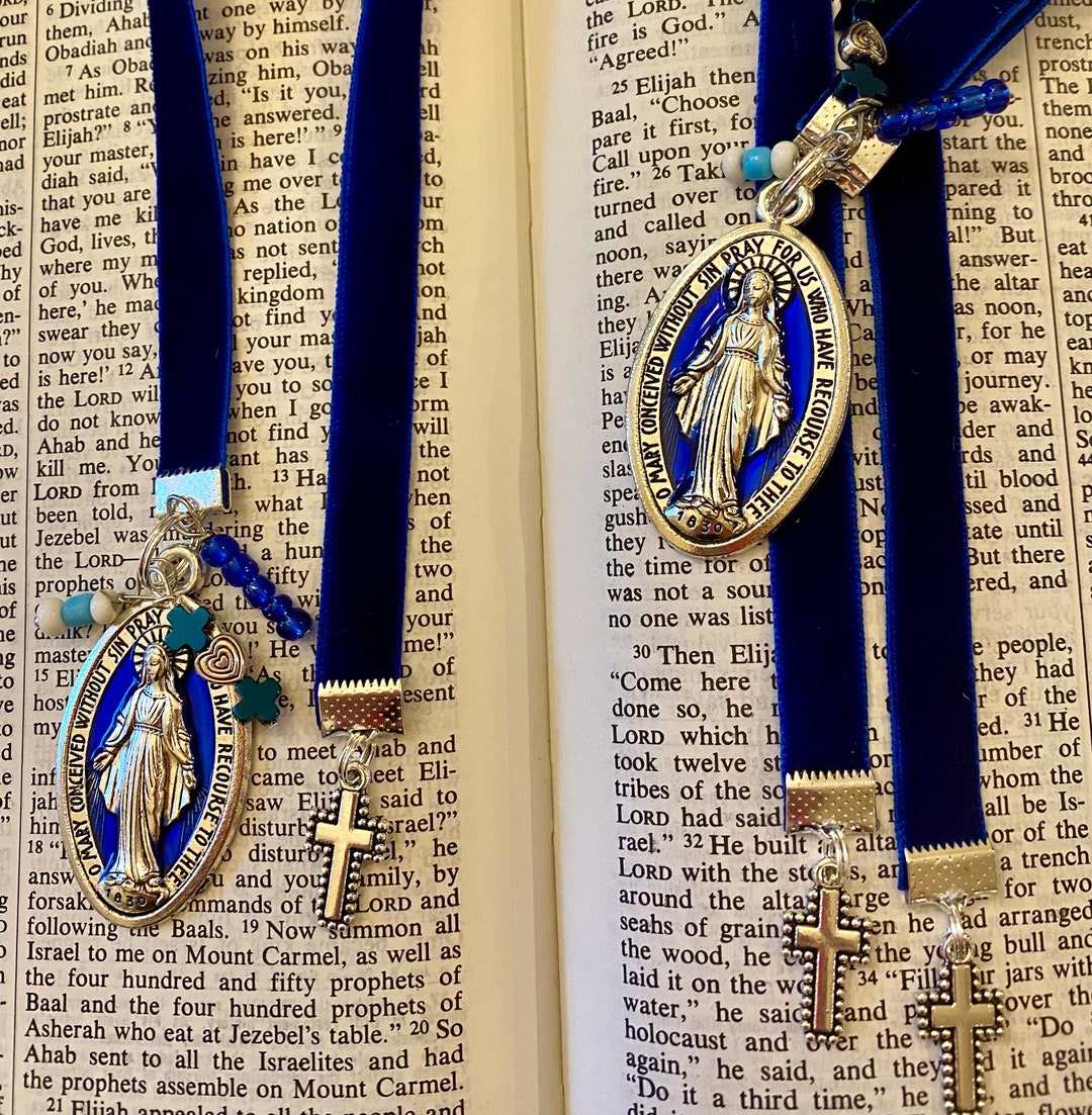 Virgin Mary Bookmark: Blue Velvet Ribbon Bible Missal Marker - Etsy