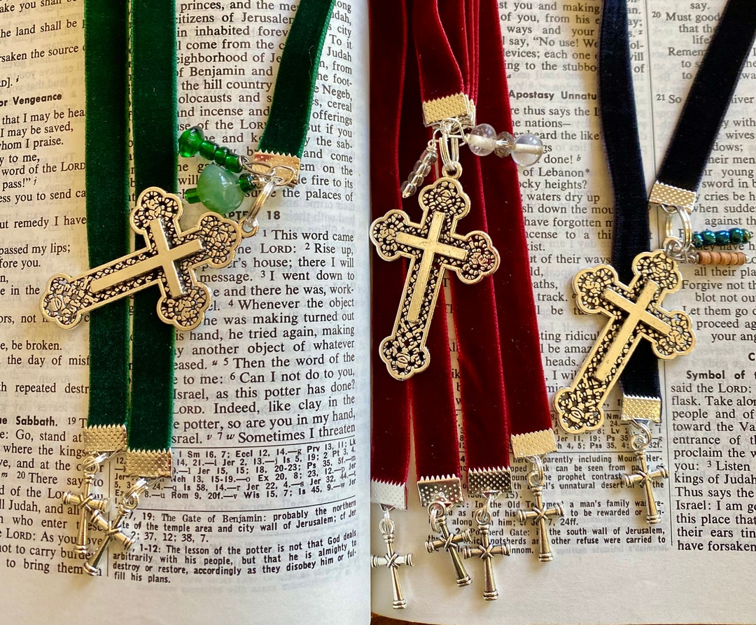 Velvet Ribbon Bible Bookmark: Silver Cross Missal Marker - Etsy