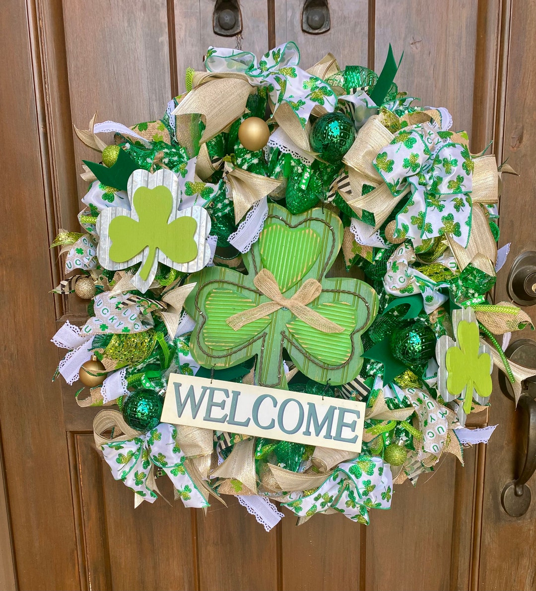 St. Patrick's Day Wreath, Welcome March Wreath, Green Deco Mesh Wreath ...