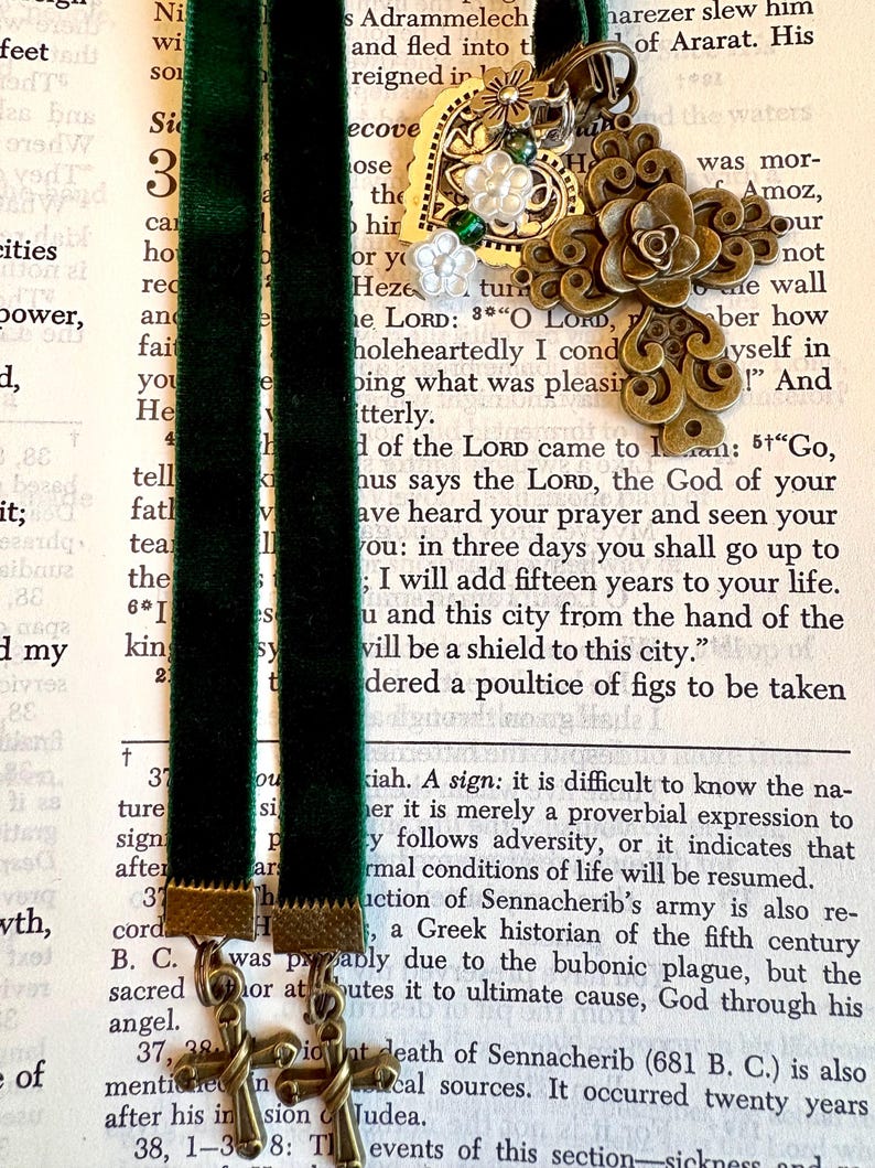 Velvet Ribbon Bible Bookmark: Bronze Flower Cross, Christian Gift - Etsy