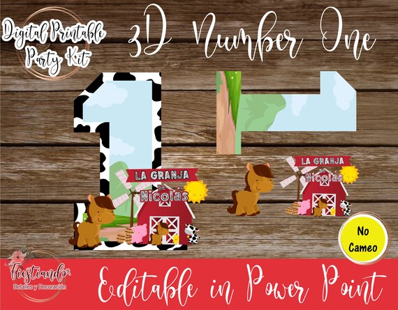 Number 1 in 3D Farm Editable Printable. No Cameo Diy Do It - Etsy