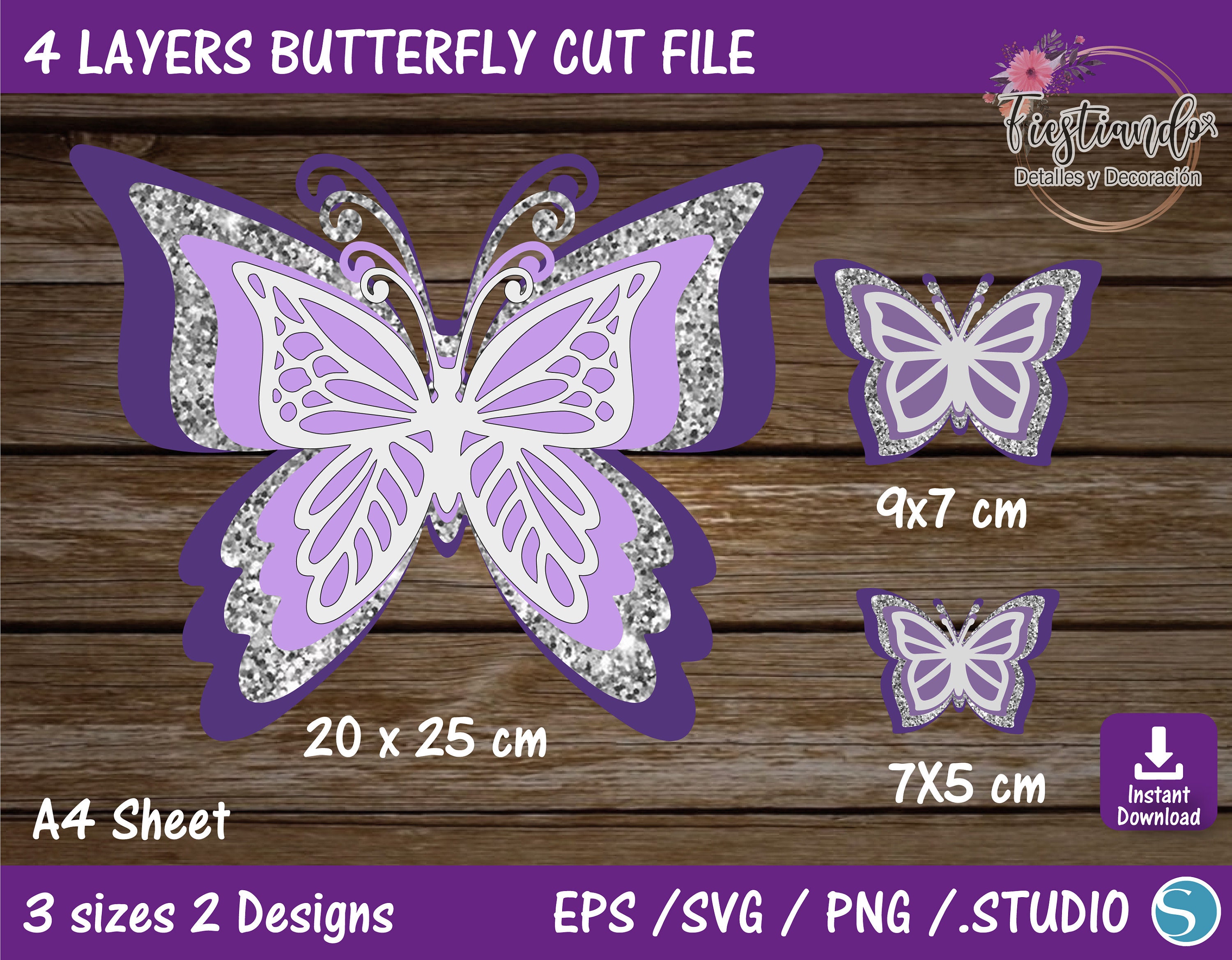 4 LAYERS BUTTERFLY Cut File Eps Svg, Png, Studio Digital Download Ready ...