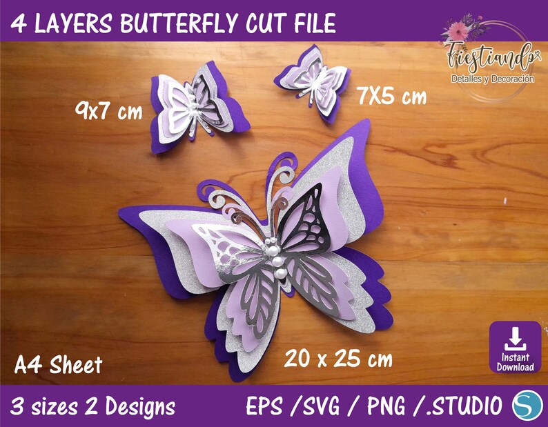 4 LAYERS BUTTERFLY Cut File Eps Svg, Png, Studio Digital Download Ready ...