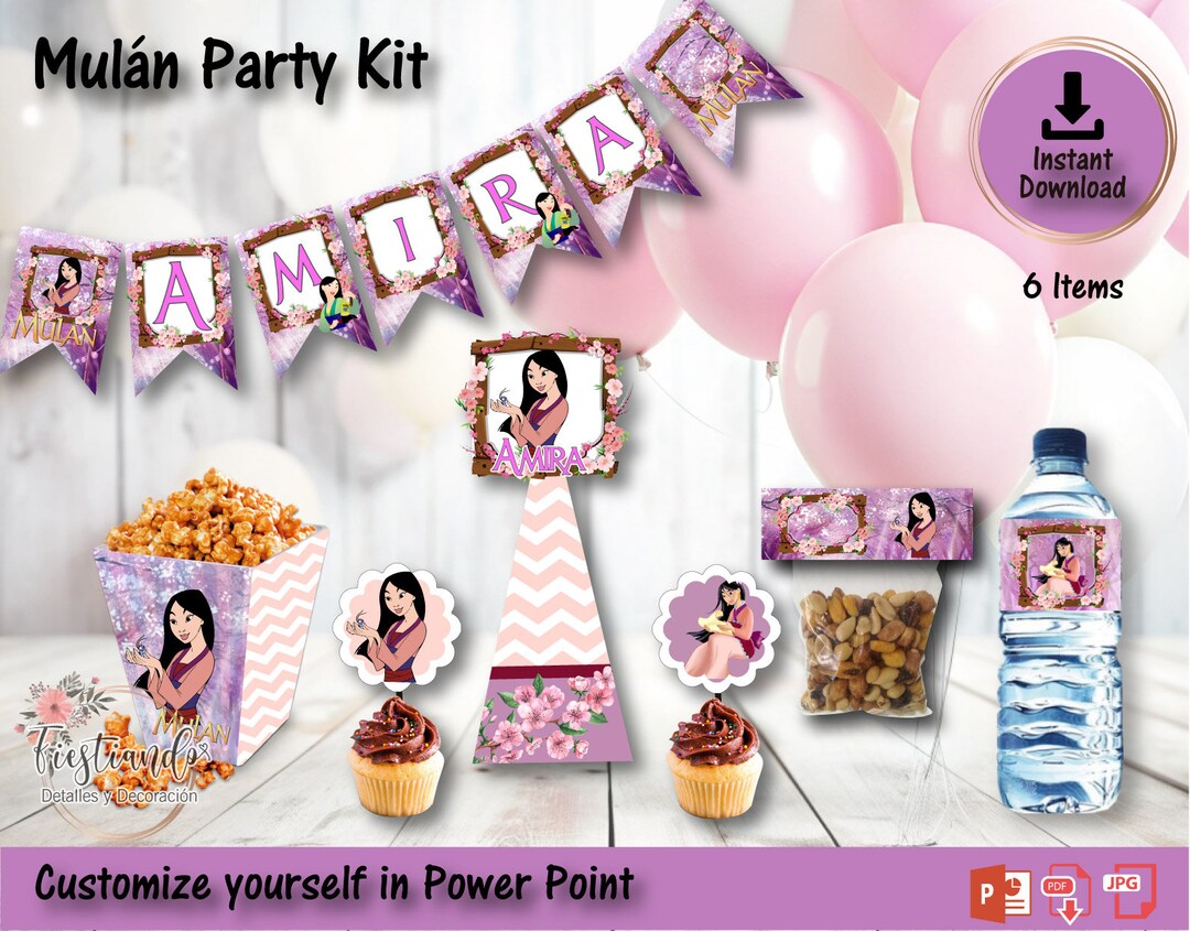 Mulan Party Kit Printable Personalized, Mulan Birthday Party Decoration ...