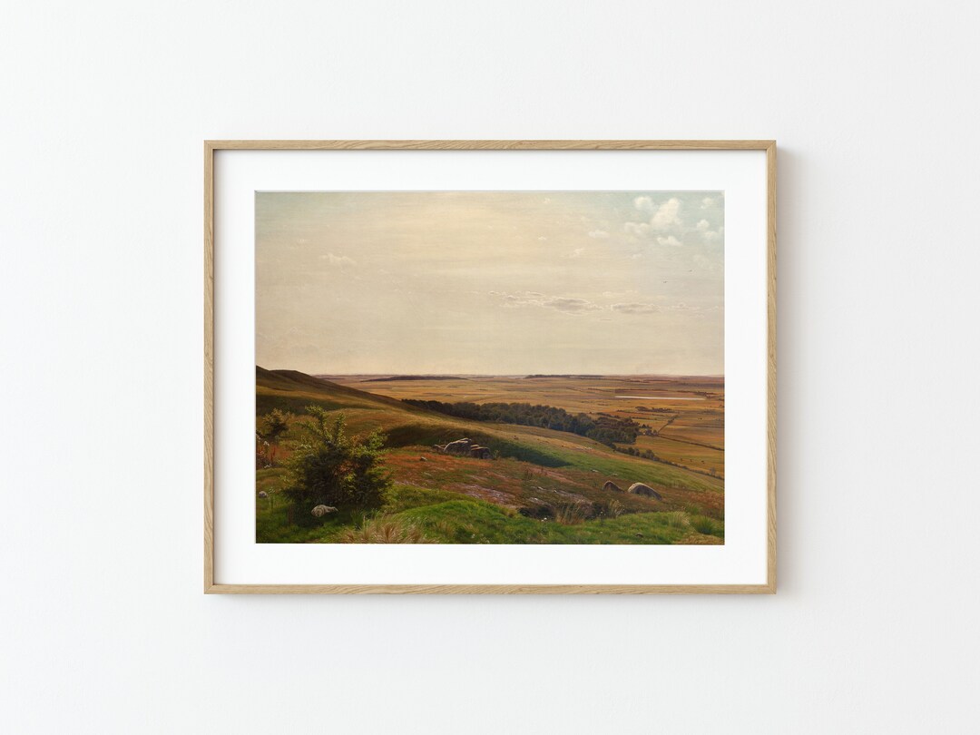 Denmark Hillside Painting || Vintage Soft Warm Tone Landscape Art Print ...