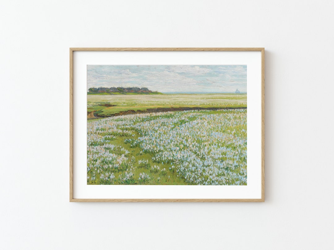 Spring Flower Fields Painting || Vintage Landscape Botanical Art Print ...