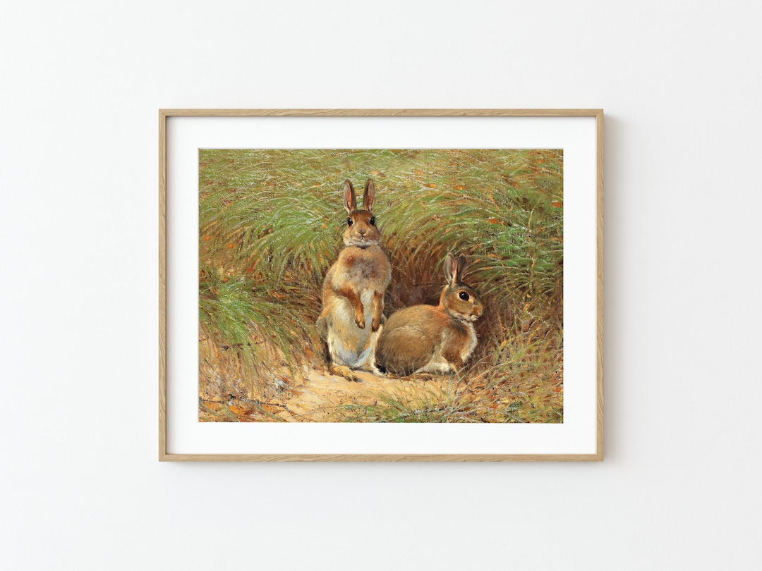 Bunny Rabbits Art Print || Vintage Spring Oil Painting || Digital ...