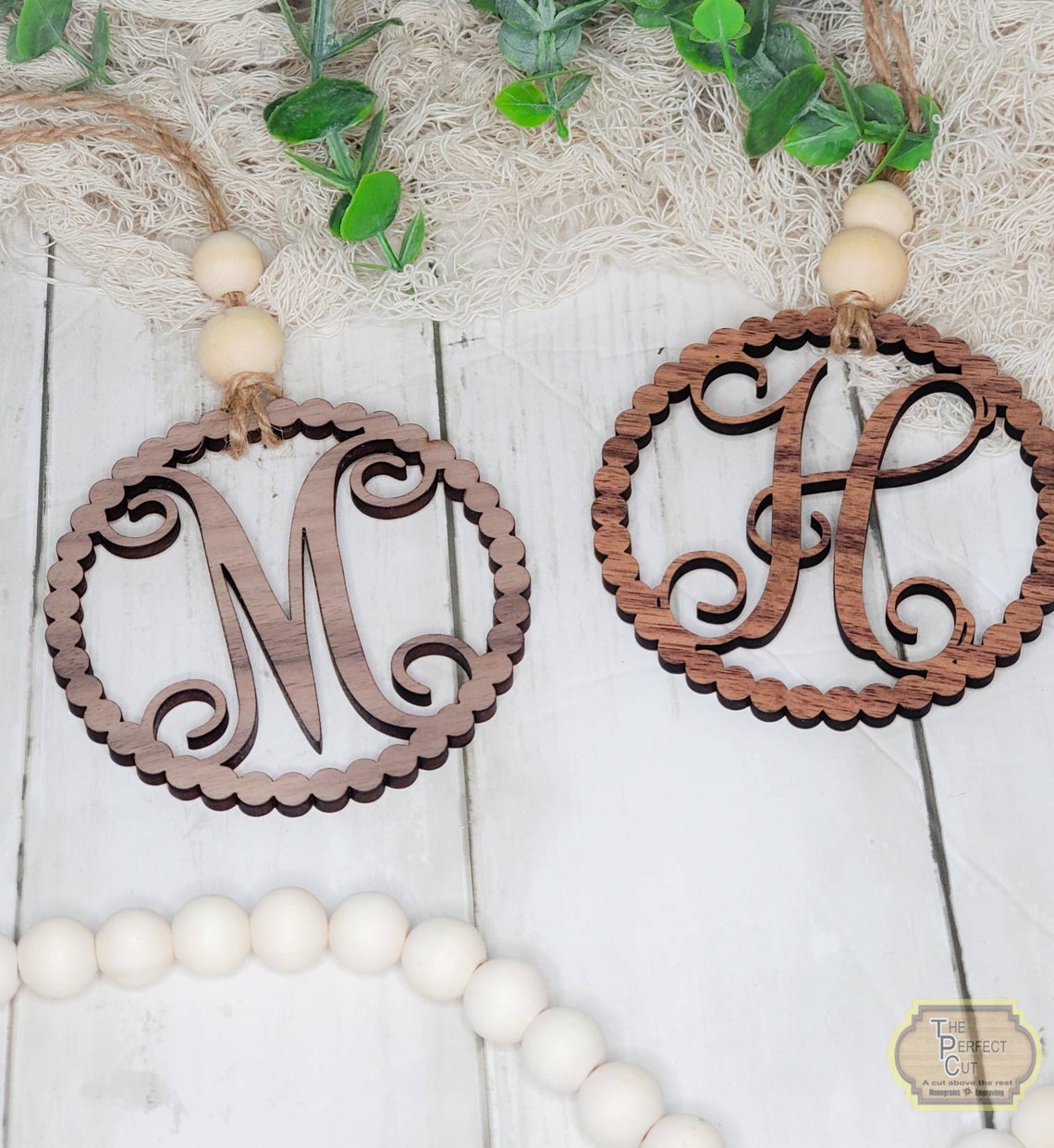 Scalloped Wooden Monogram Car Charm Monogram Car Charm | Etsy