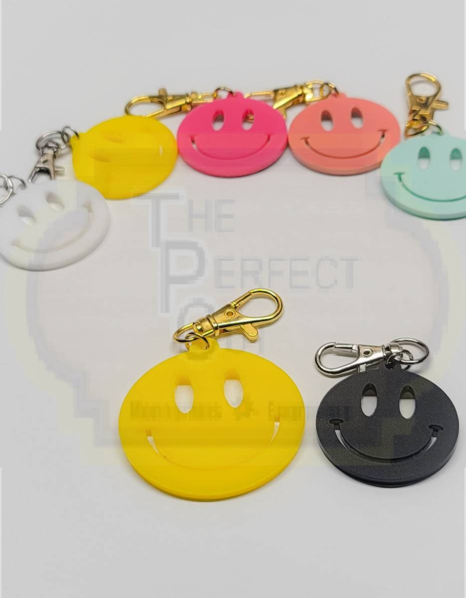 Smiley Face Keychainsmiley Face Acrylic Keychainhappy Face - Etsy