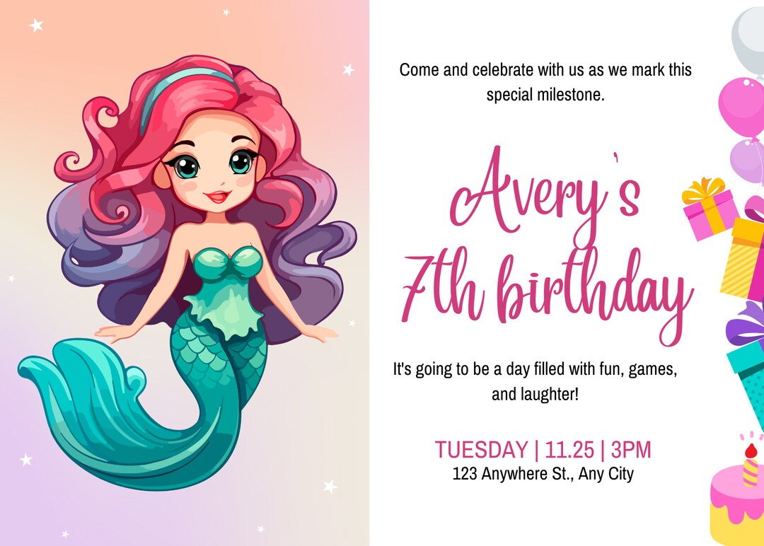 Mermaid Birthday Invitation-digital Template - Etsy