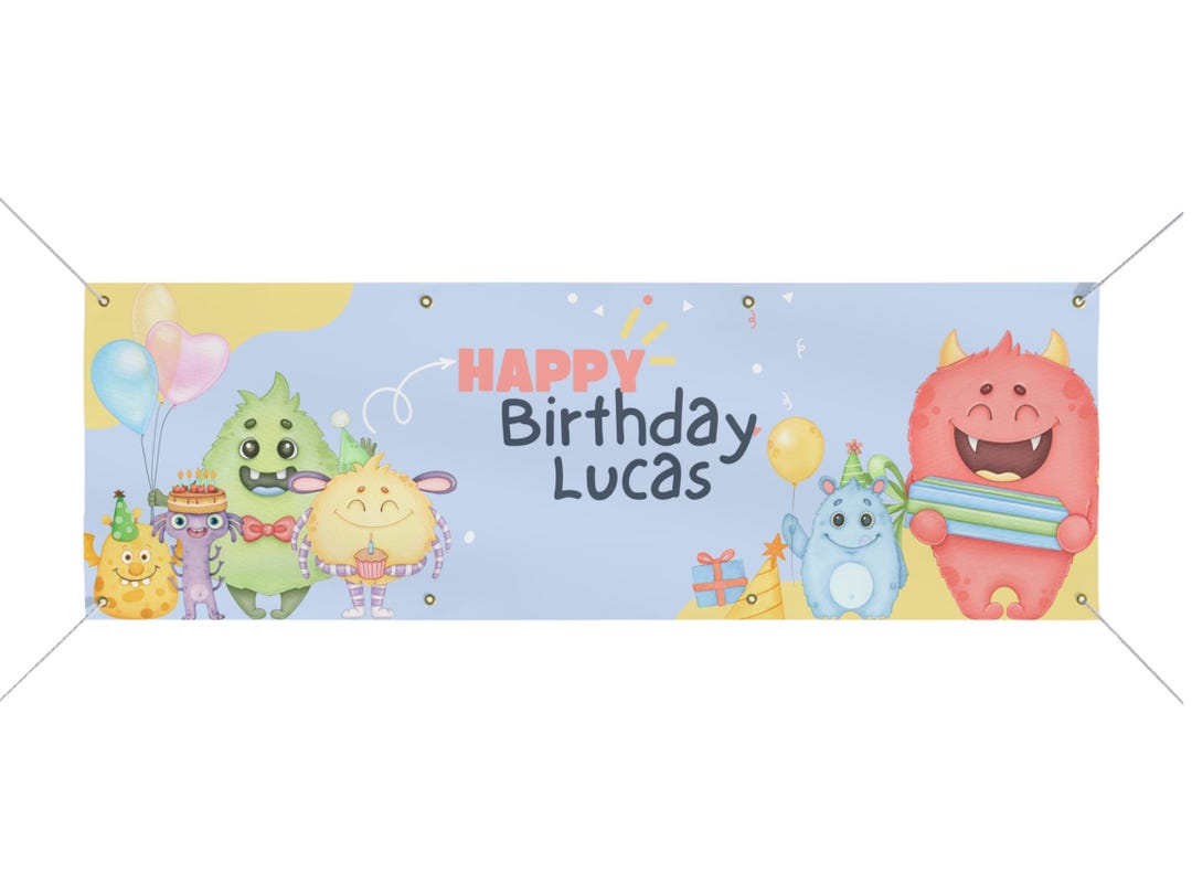 Custom Birthday Banner | Cute Monster Theme, Personalized Name & Age ...