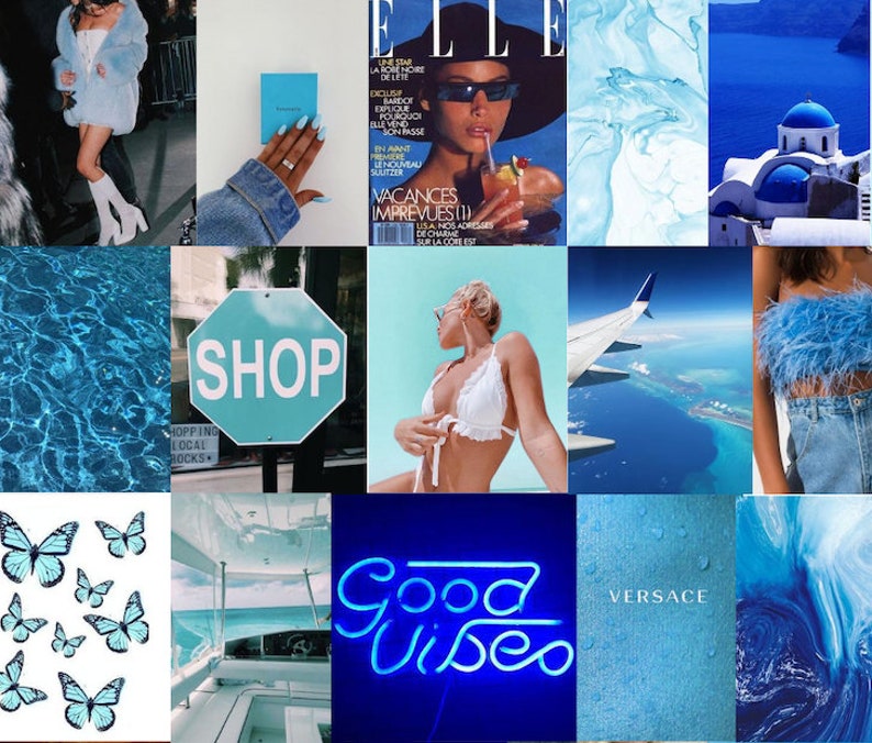Boujee Blue Aesthetic Wall Collage Kit Digital Download Etsy Uk