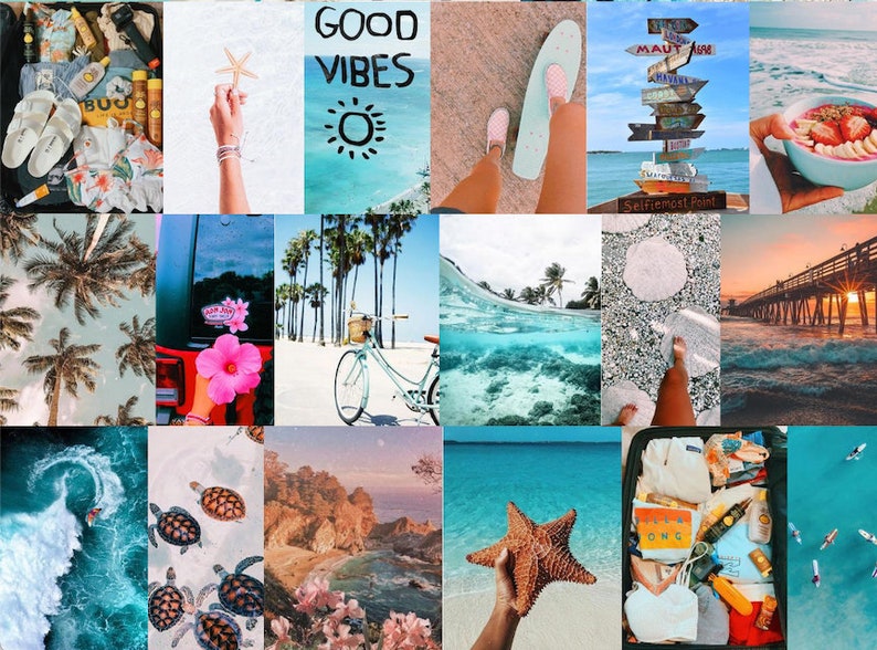 Beachy Aesthetic Wall Collage Kit Digital Download 60pcs Etsy