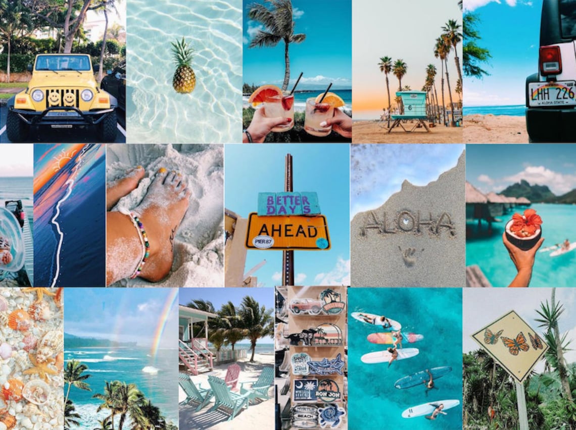 Beachy Aesthetic Wall Collage Kit digital Download 60pcs - Etsy