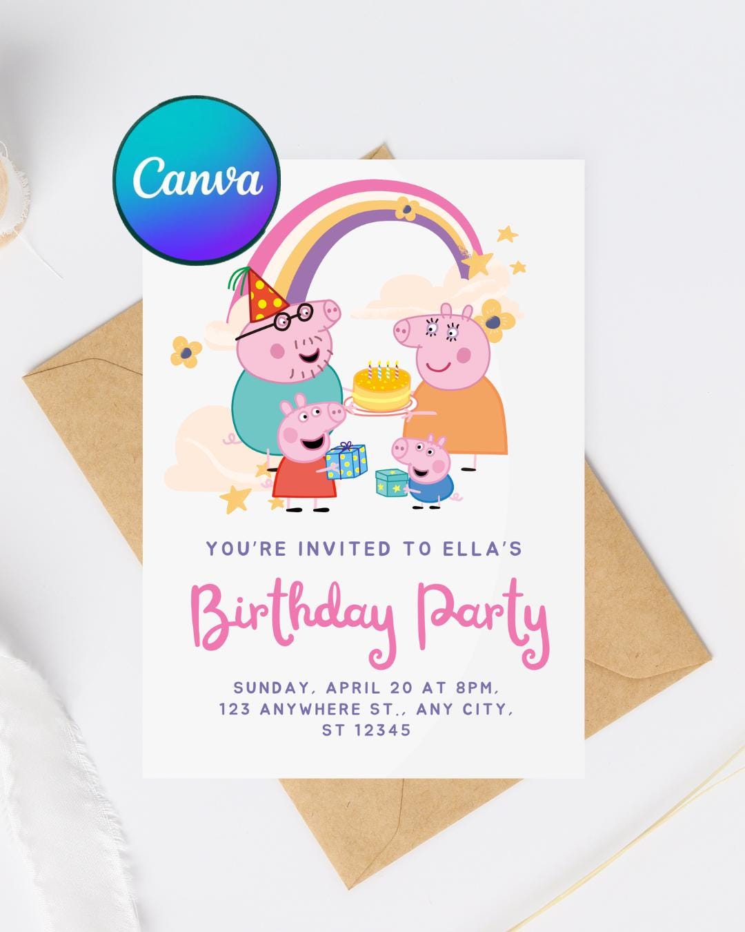 Peppa Pig Birthday Invitation Template| Pink Pig Theme | Kids Party ...