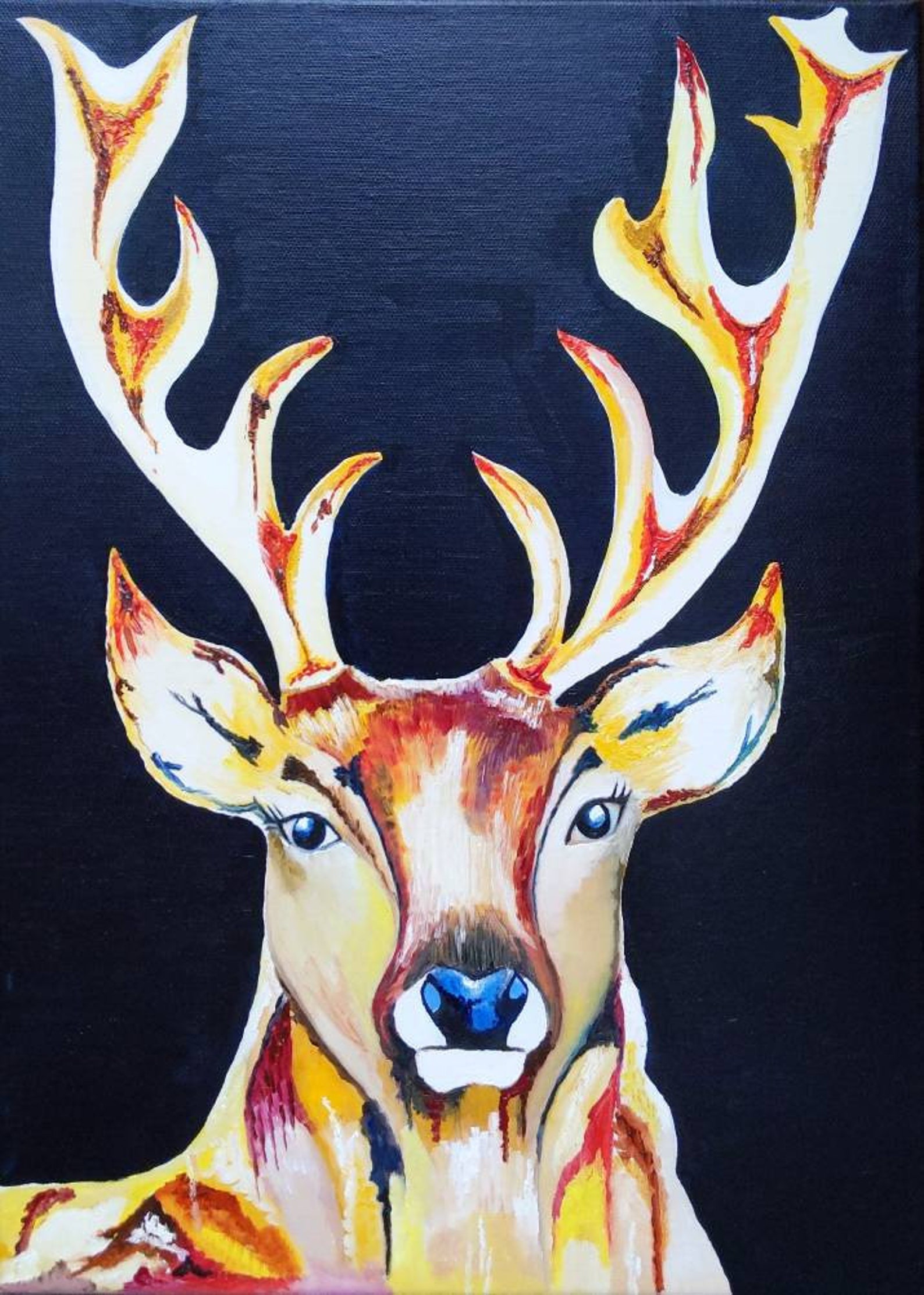 Original stag colourful oil painting on boxed wooden framed | Etsy