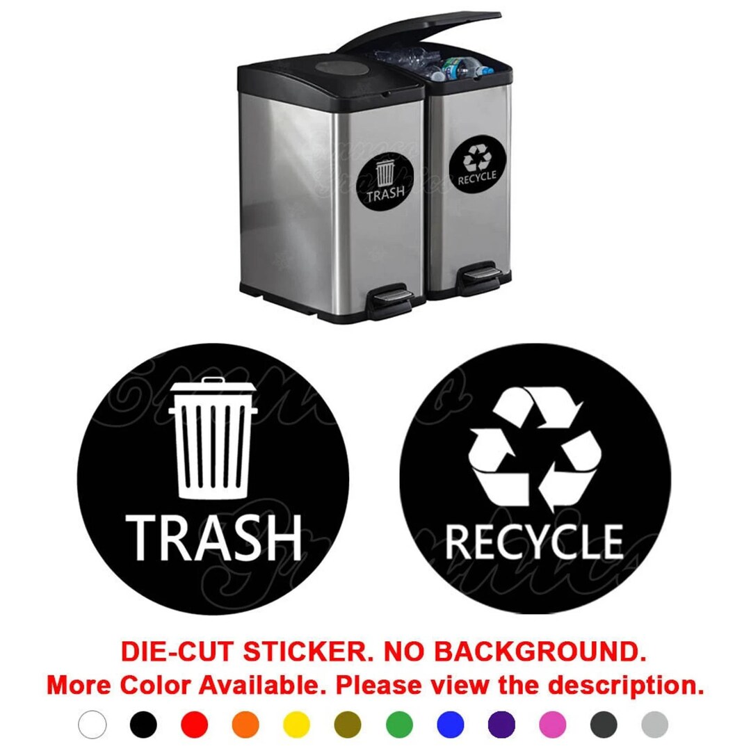 Recycle Trash Sign Recycling Waste Basket Bin 1 Set Decal Sticker for ...