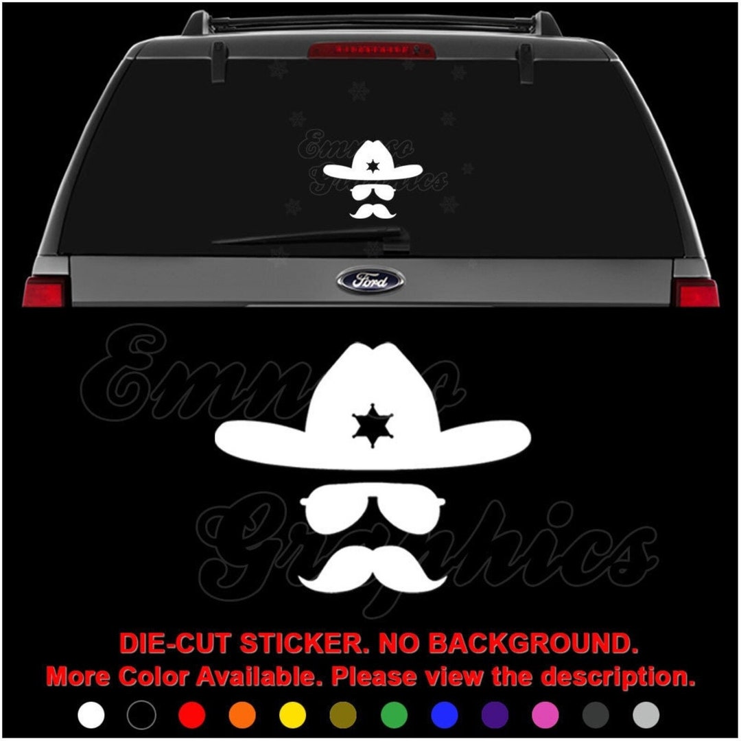 Sheriff Hat Mustache Sunglasses Decal Sticker for Car, Truck ...