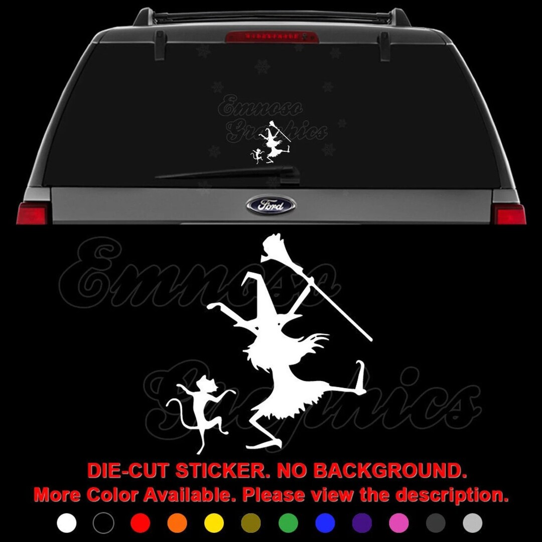 Funny Cat Witch Dancing Broom Decal Sticker for Car, Truck, Motorcycle ...