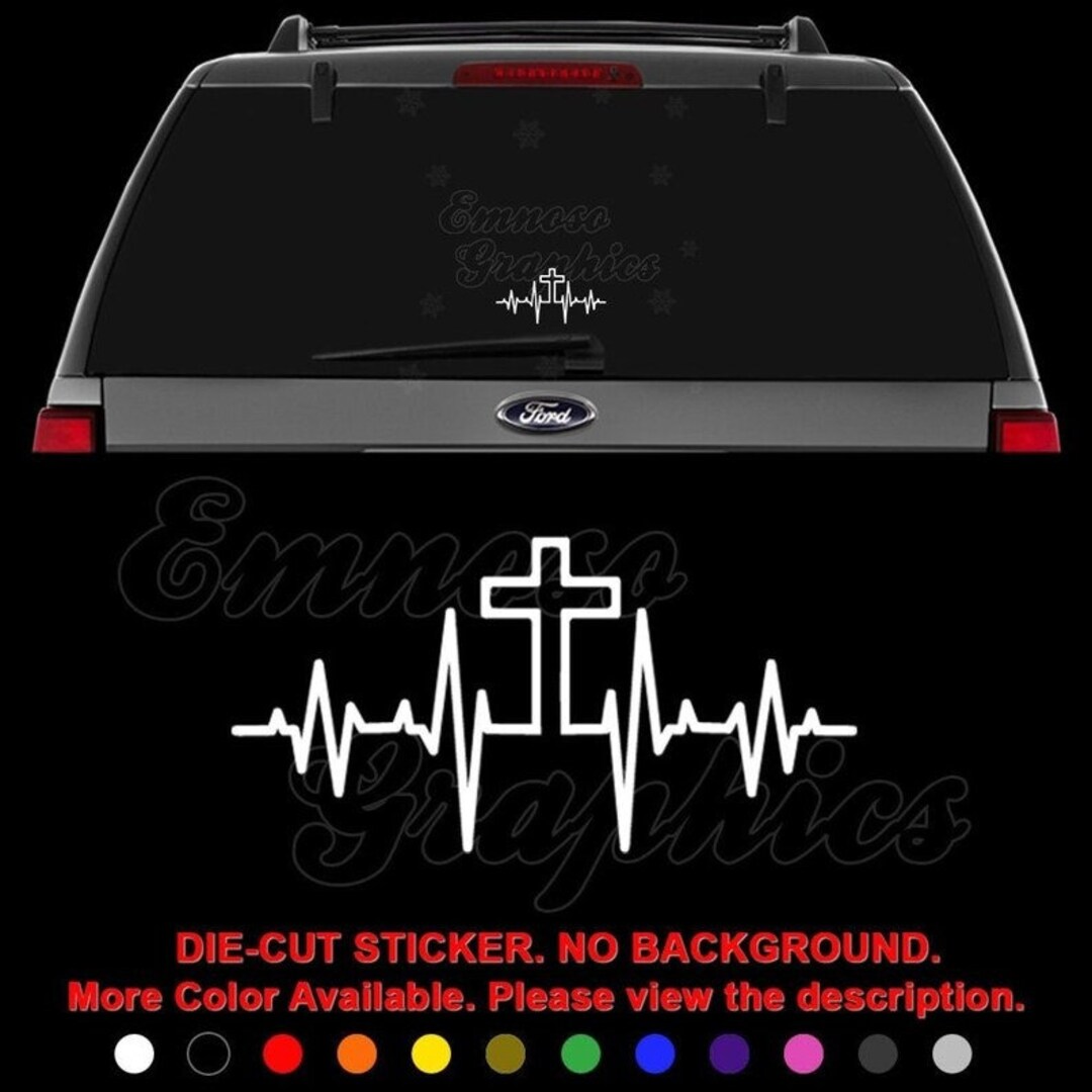 Jesus Cross Christian Lifeline EKG Heartbeat Decal Sticker for Car ...