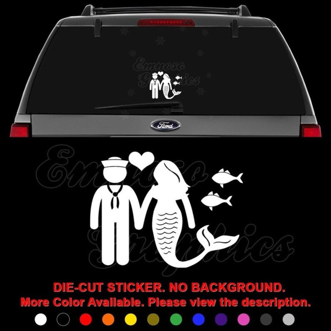 Mermaid Sailor Couple Love Sailing Sailboat Decal Sticker for Car ...